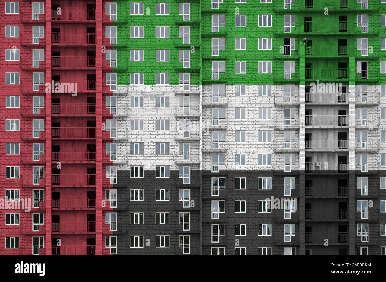 United Arab Emirates flag depicted in paint colors on multi-storey ...