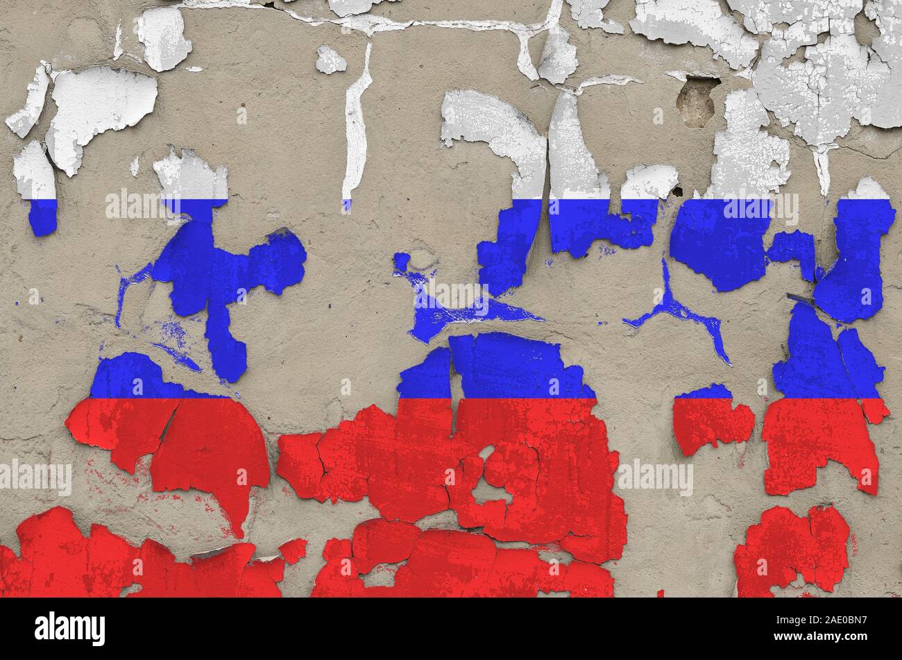 Russia flag depicted in paint colors on old obsolete messy concrete ...