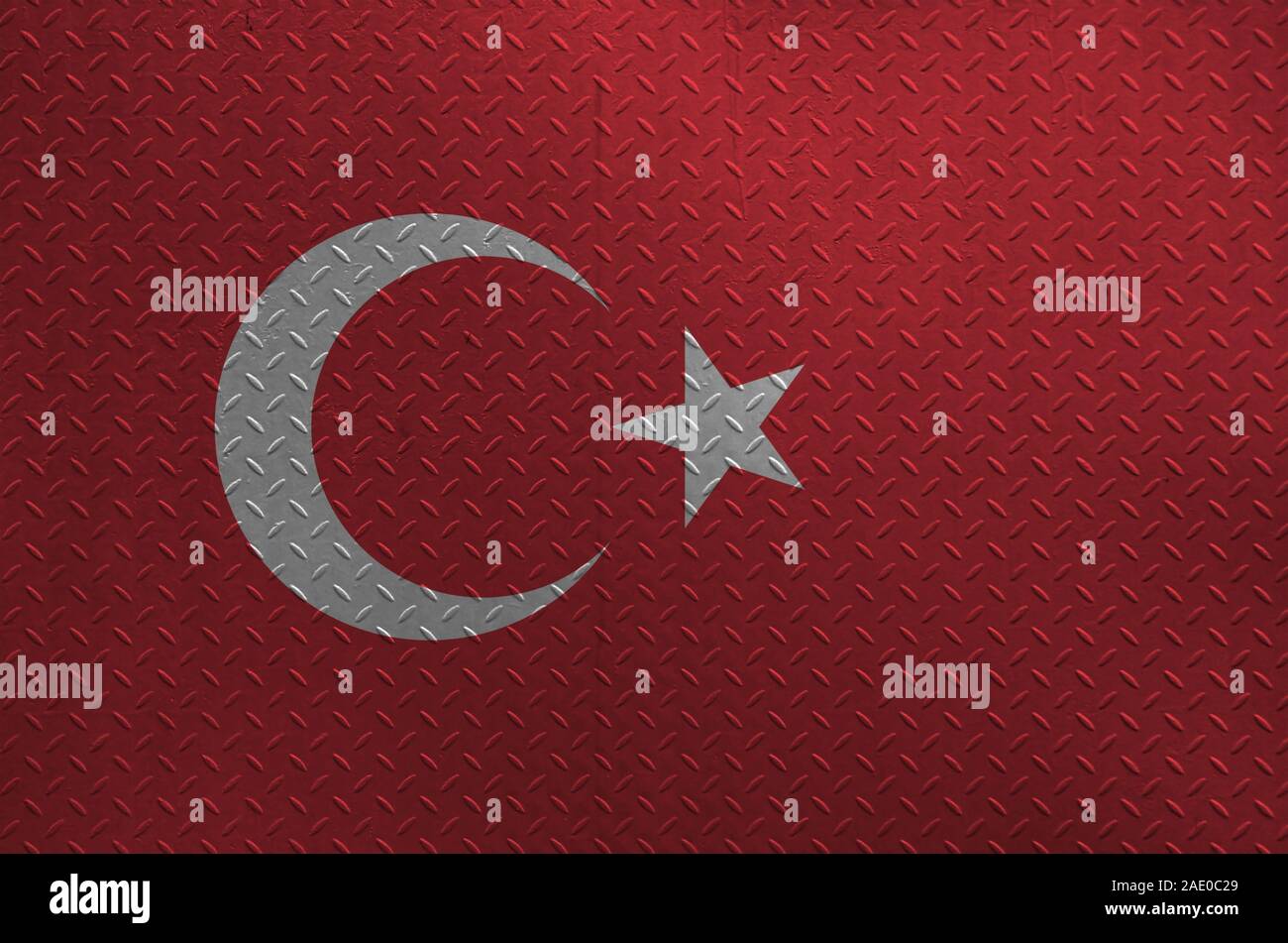 Turkey flag depicted in paint colors on old brushed metal plate or wall ...