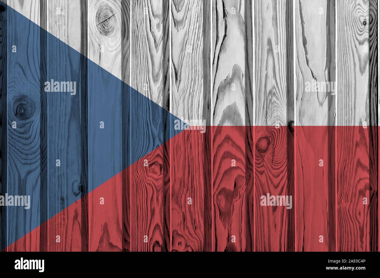 Czech flag depicted in bright paint colors on old wooden wall close up ...