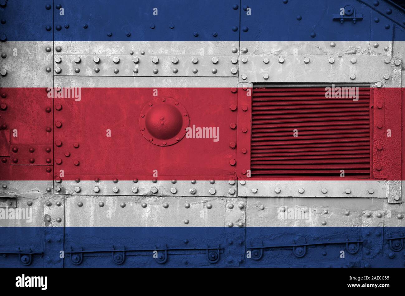 Costa Rica flag depicted on side part of military armored tank close up ...