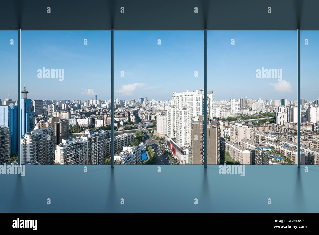 A bird's eye view of the city night view outside the window Stock Photo ...