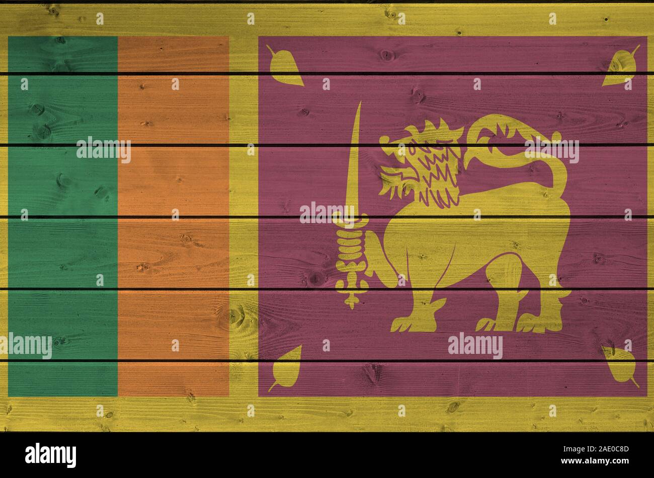 Sri Lanka flag depicted in bright paint colors on old wooden wall close ...