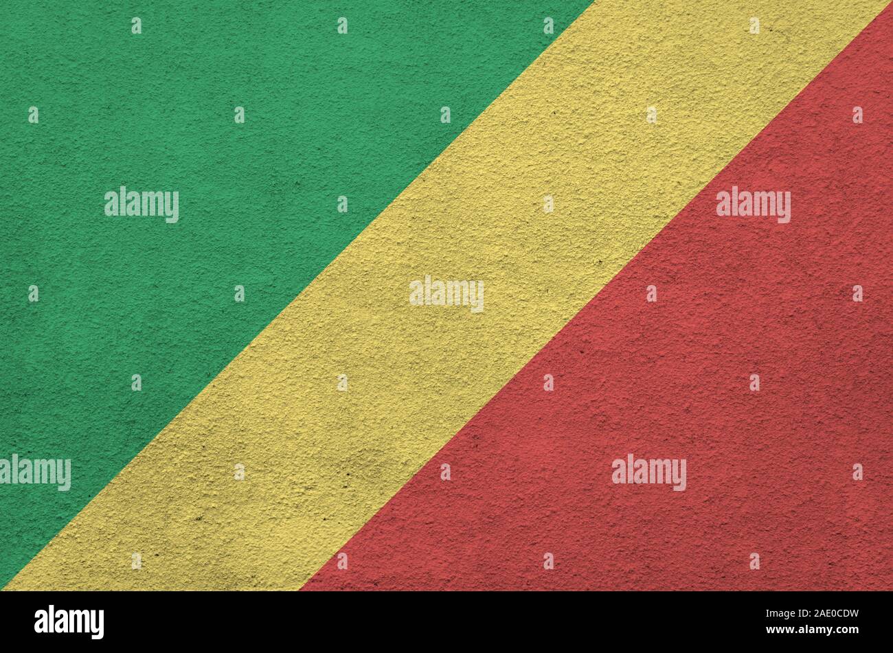 Congo flag depicted in bright paint colors on old relief plastering ...