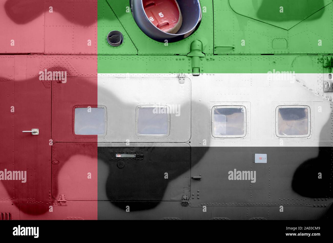 United Arab Emirates flag depicted on side part of military armored ...