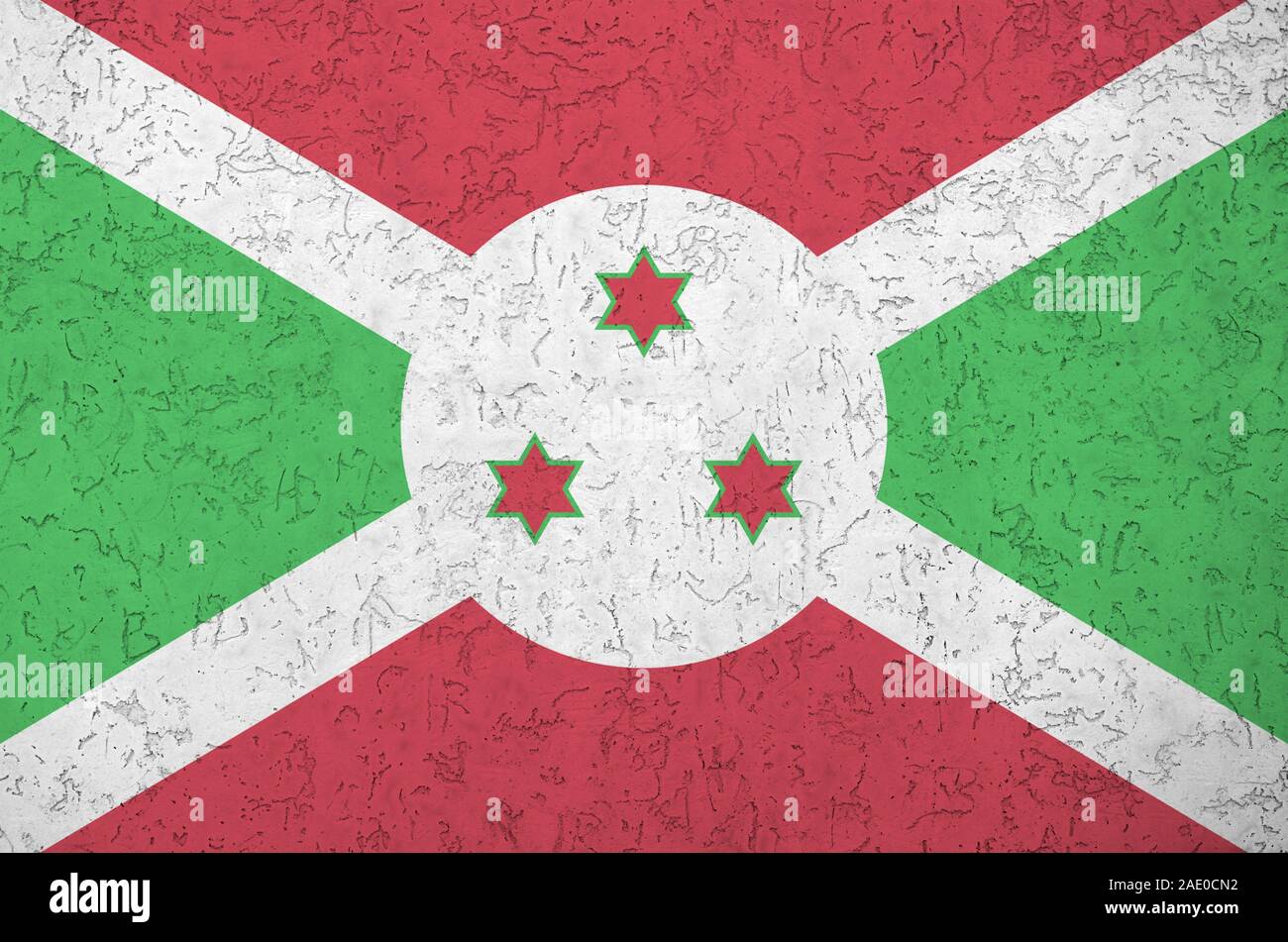Burundi flag depicted in bright paint colors on old relief plastering ...