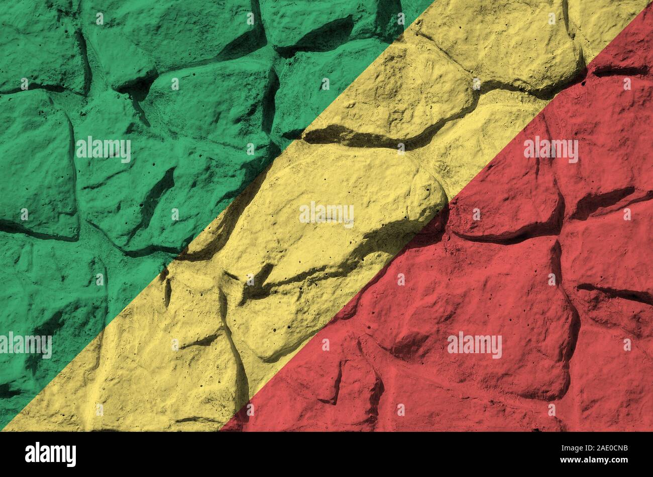 Congo flag depicted in paint colors on old stone wall close up ...