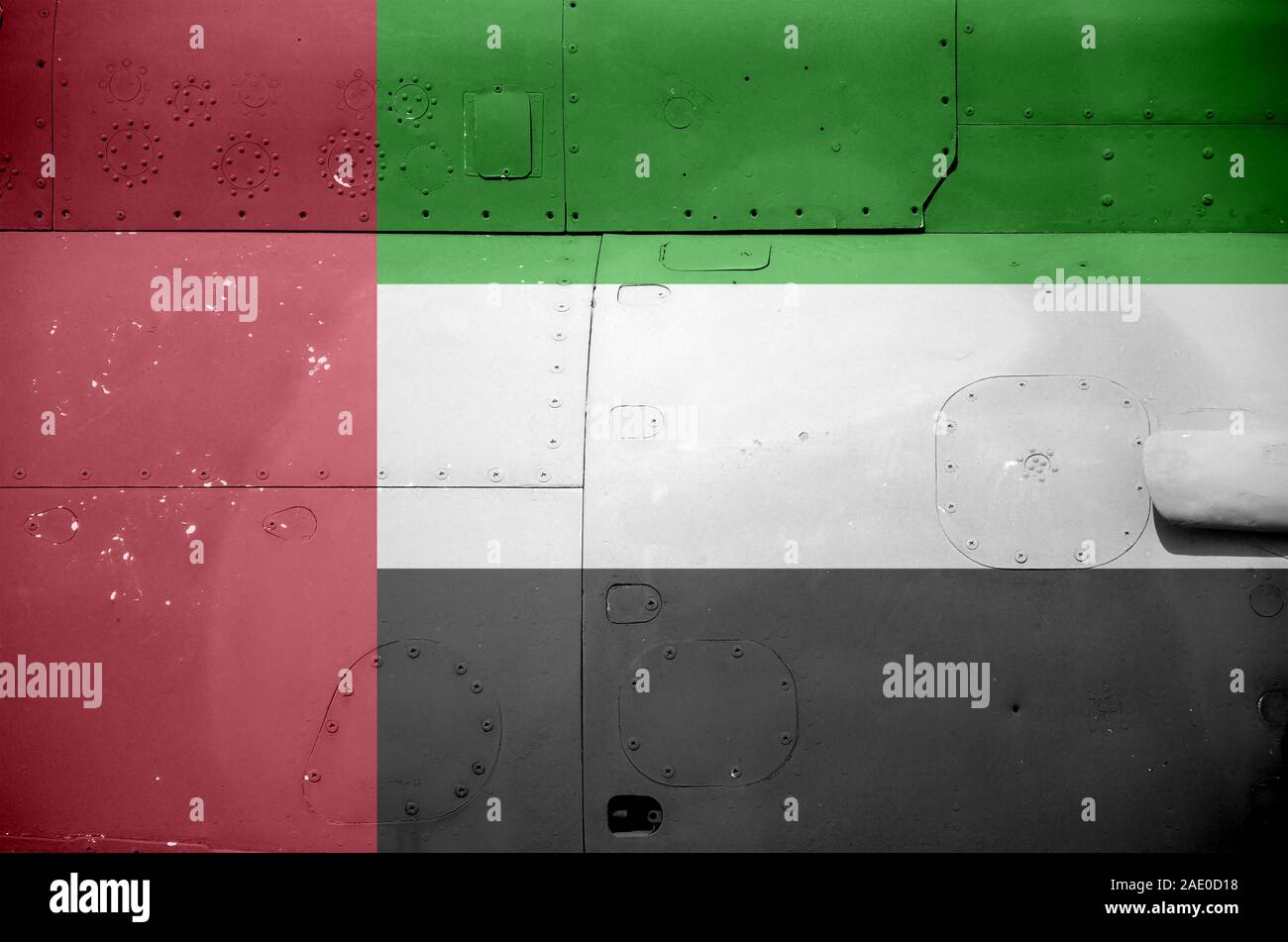 United Arab Emirates flag depicted on side part of military armored ...