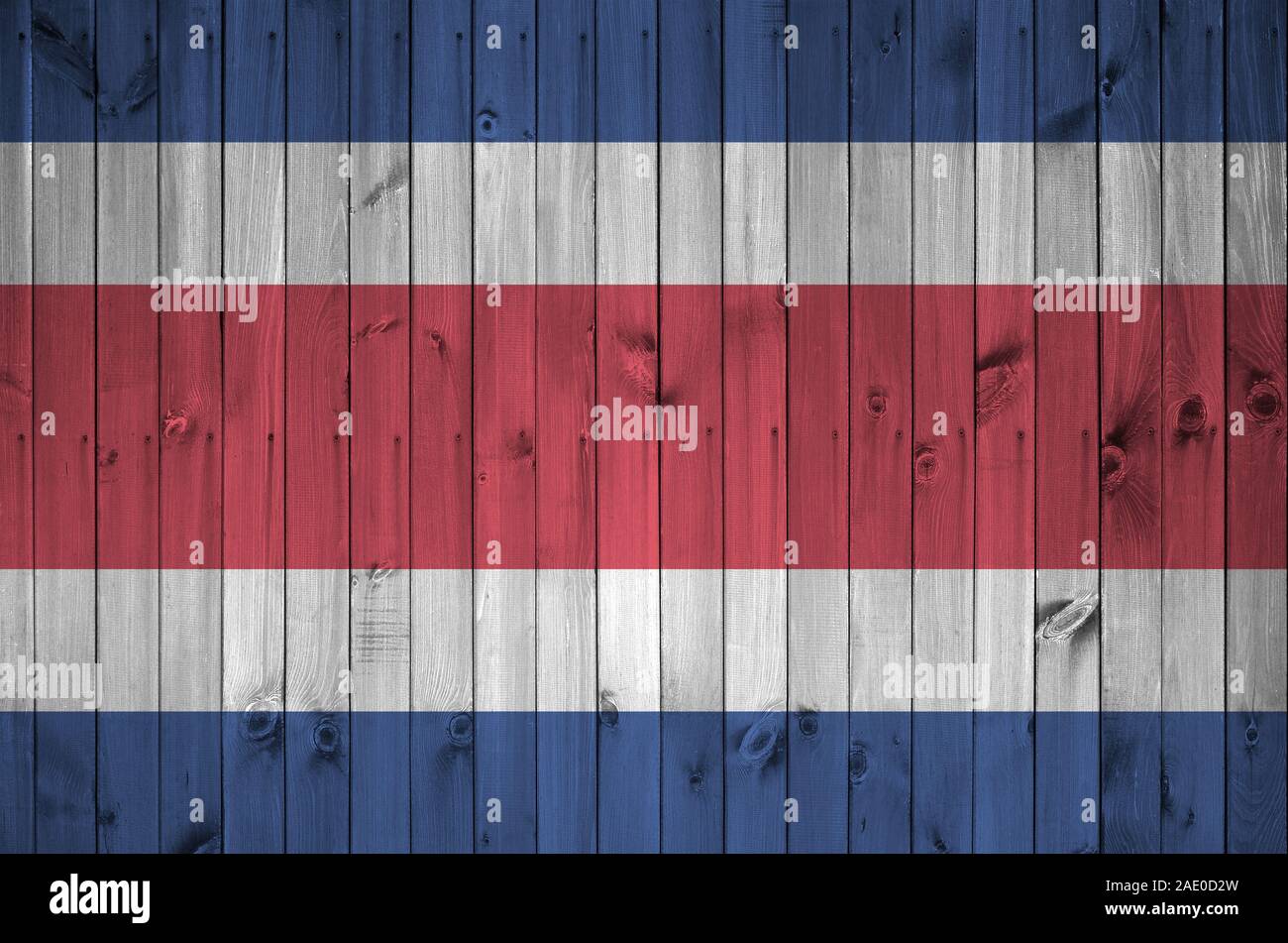 Costa Rica flag depicted in bright paint colors on old wooden wall ...