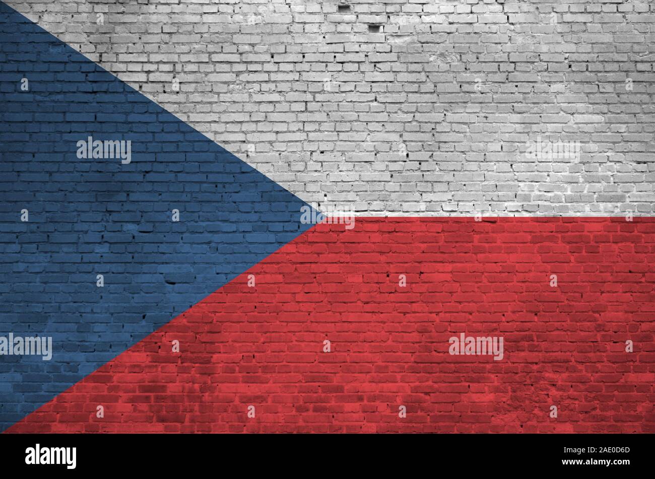 Czech flag depicted in paint colors on old brick wall close up ...