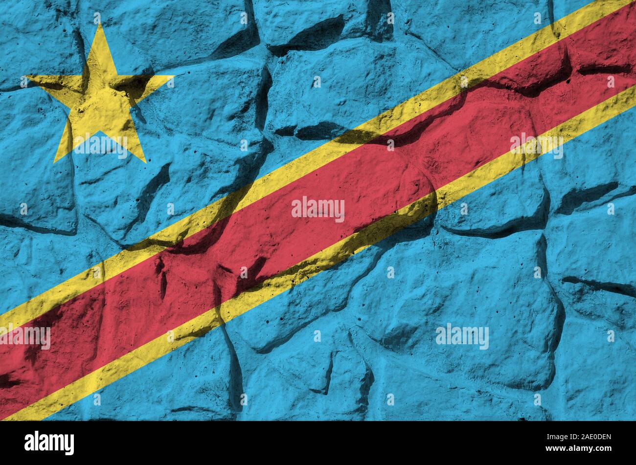 Democratic Republic of the Congo flag depicted in paint colors on old ...