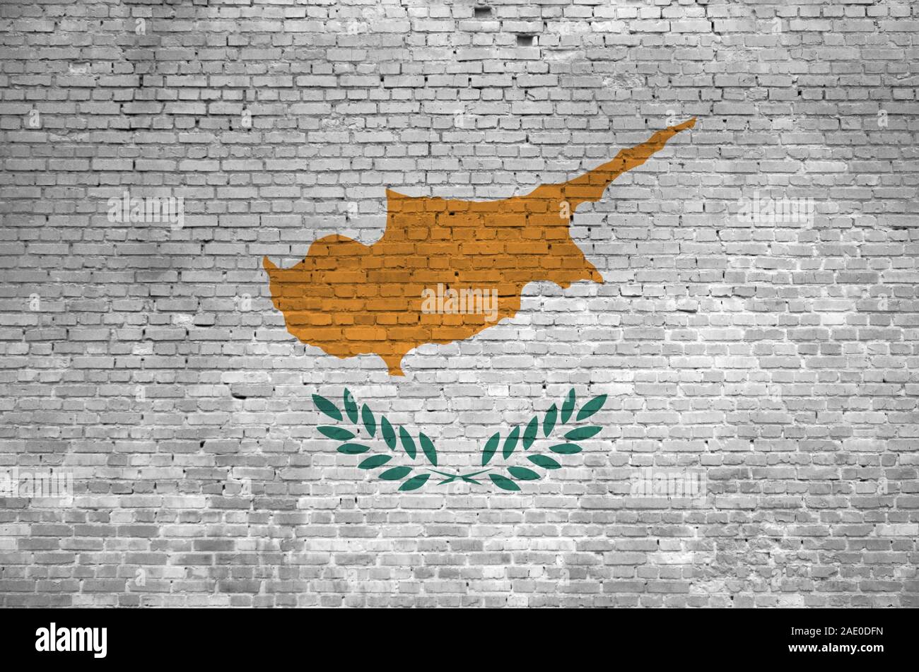 Cyprus flag depicted in paint colors on old brick wall close up ...
