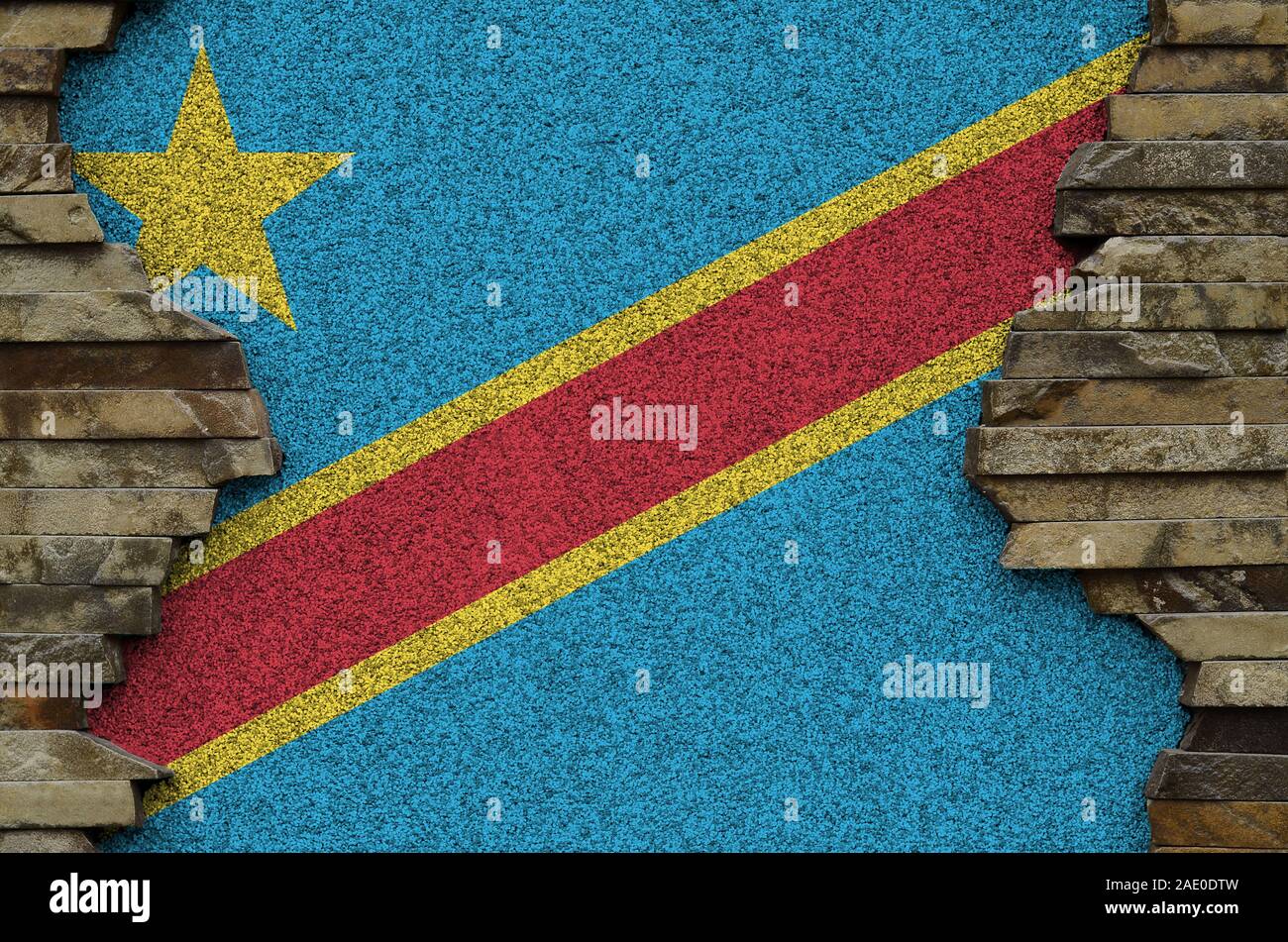 Democratic Republic of the Congo flag depicted in paint colors on old ...