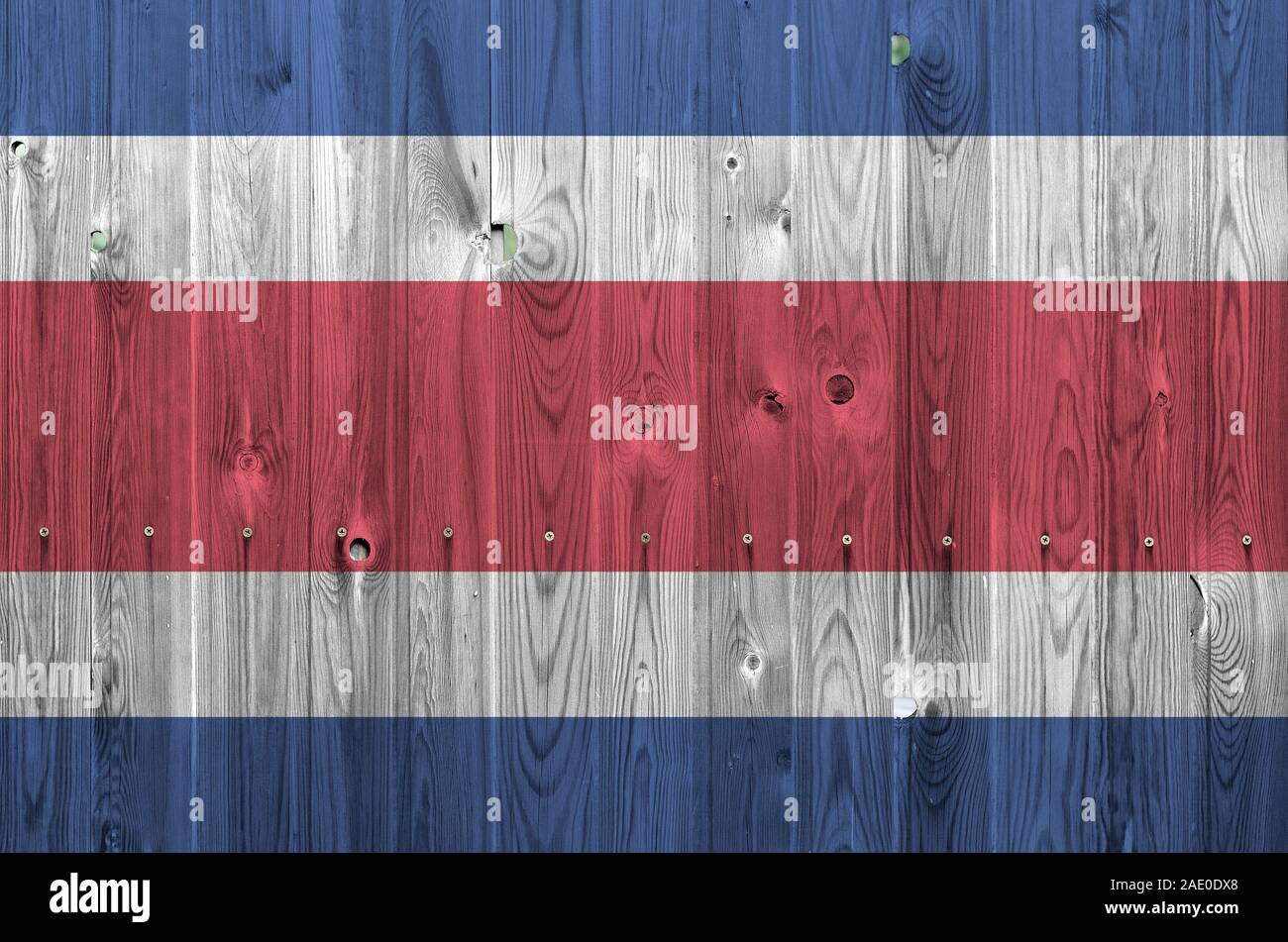 Costa Rica flag depicted in bright paint colors on old wooden wall ...