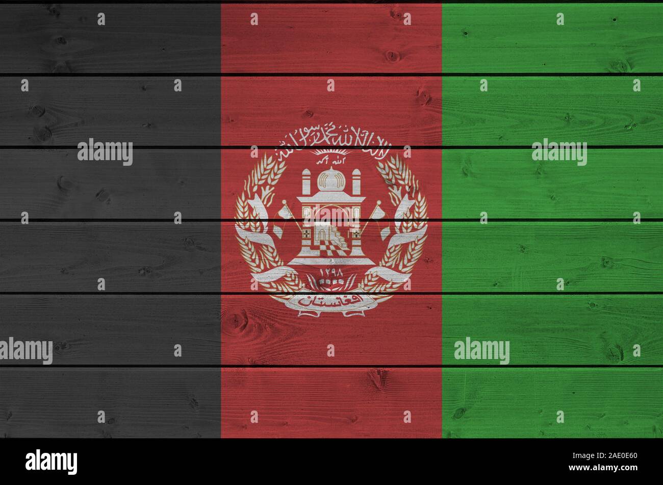 Afghanistan flag depicted in bright paint colors on old wooden wall ...