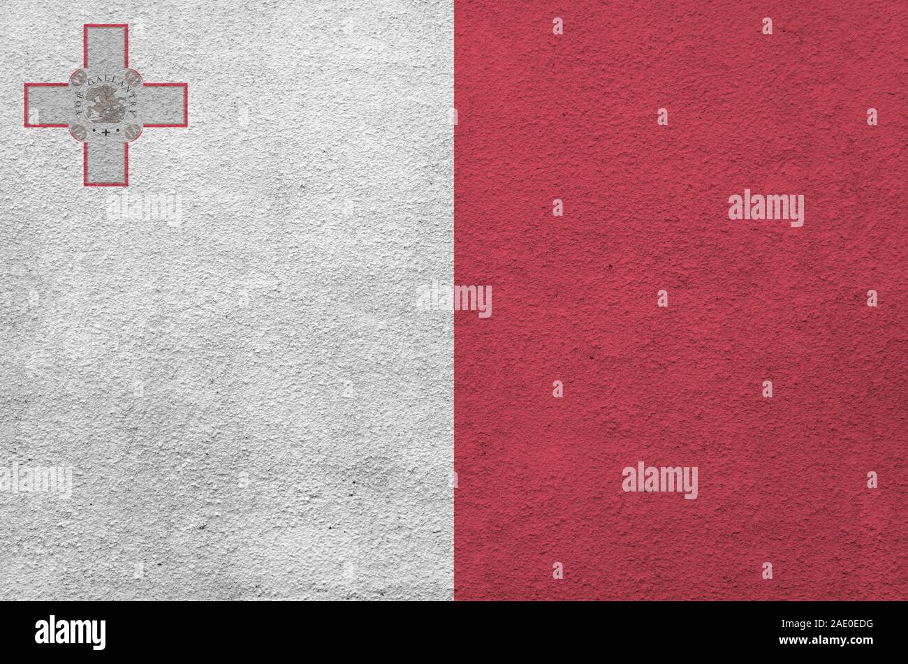 Malta flag depicted in bright paint colors on old relief plastering ...