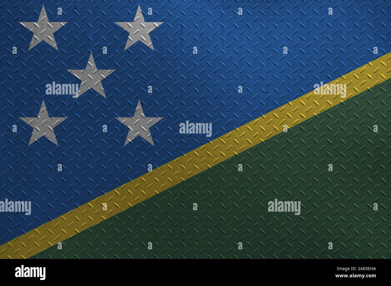 Solomon Islands flag depicted in paint colors on old brushed metal ...
