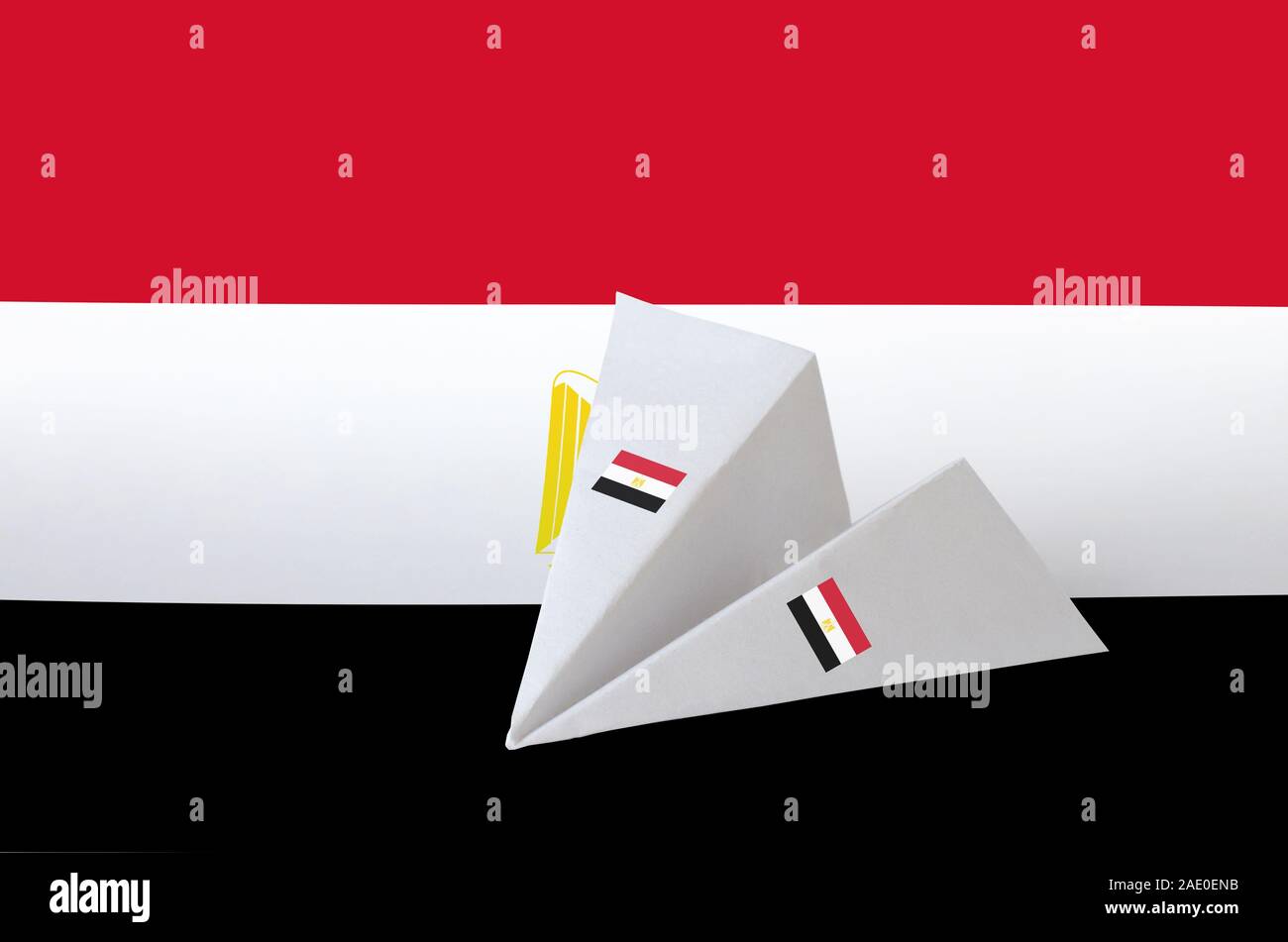 Egypt flag depicted on paper origami airplane. Oriental handmade arts ...