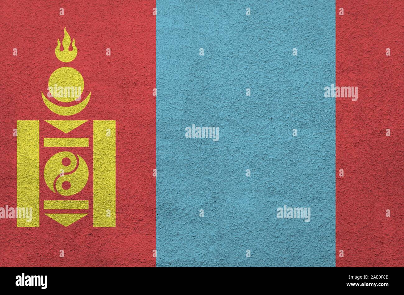 Mongolia flag depicted in bright paint colors on old relief plastering ...