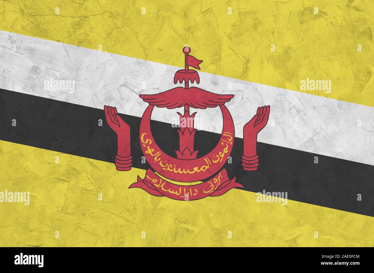 Brunei Darussalam flag depicted in bright paint colors on old relief ...