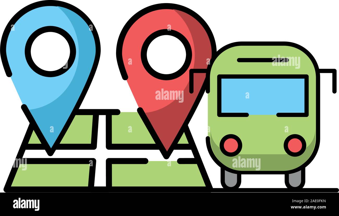 paper map guide with bus vehicle Stock Vector Image & Art - Alamy