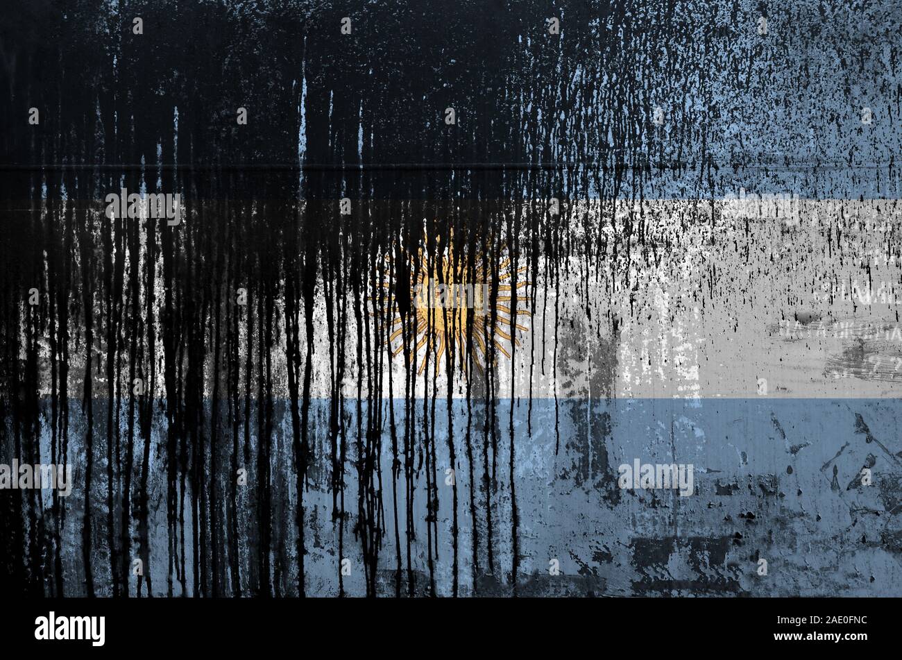 Argentina flag depicted in paint colors on old and dirty oil barrel ...