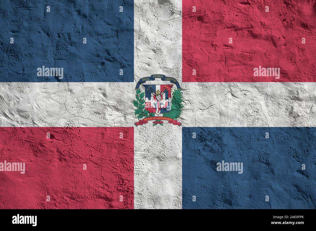 Dominican Republic flag depicted in bright paint colors on old relief ...