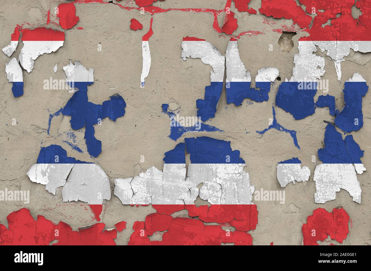 Thailand flag depicted in paint colors on old obsolete messy concrete ...
