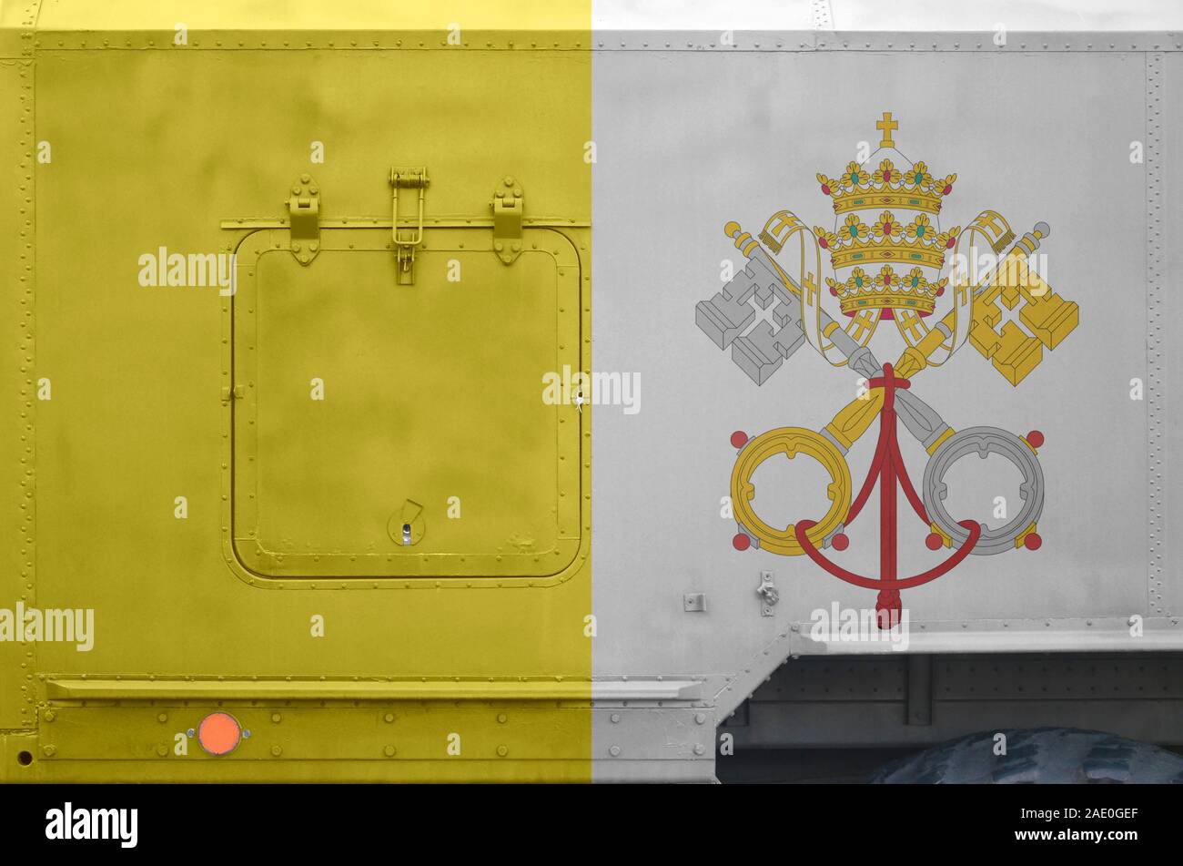 Vatican City State flag depicted on side part of military armored truck ...