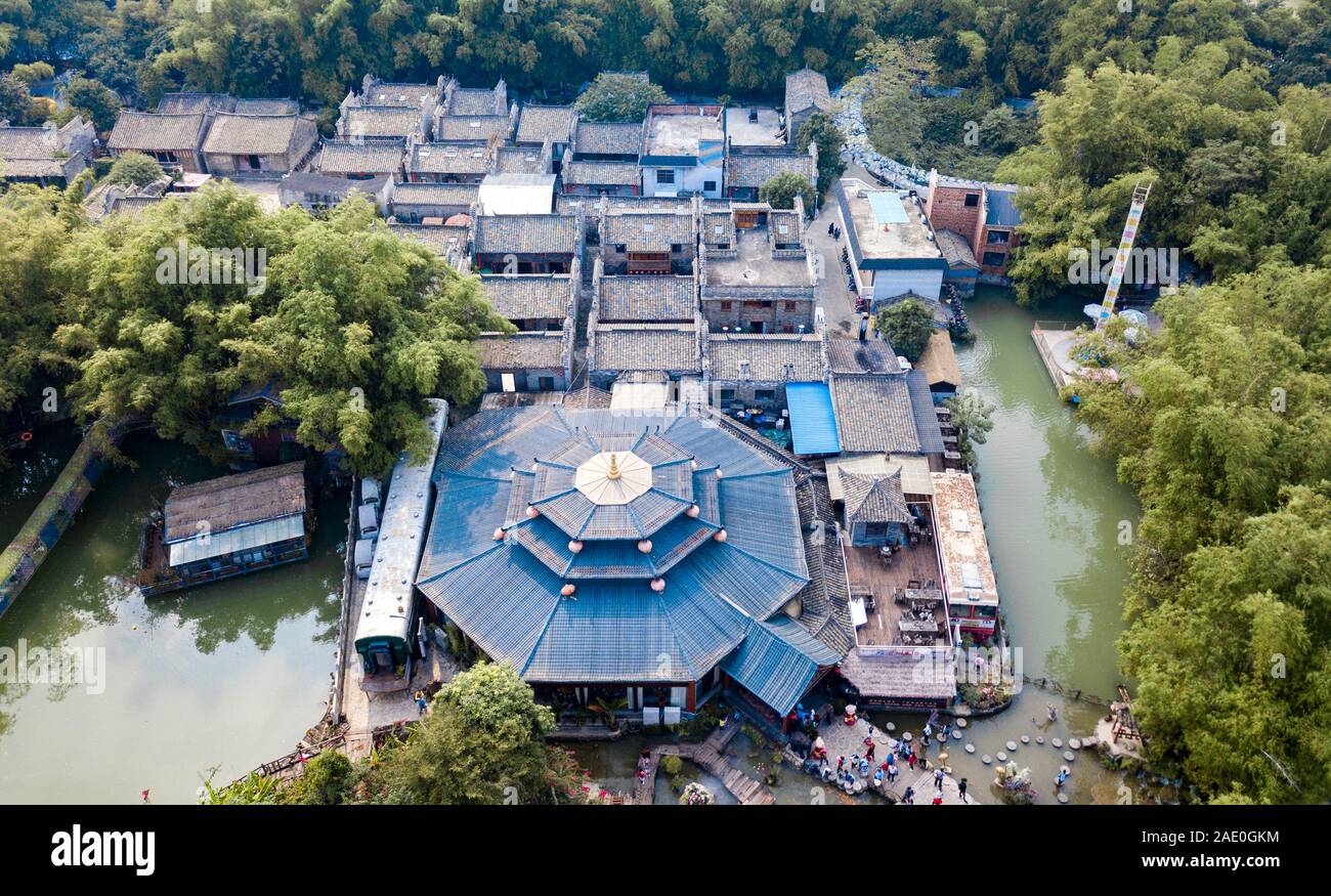 Aerial photography of vintage octagonal roof of Chinese national ...