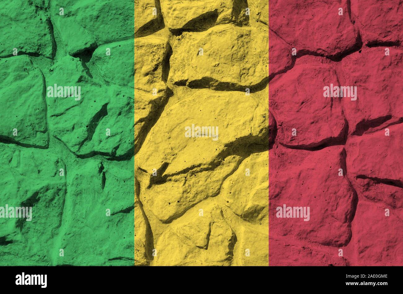 Mali flag depicted in paint colors on old stone wall close up. Textured ...