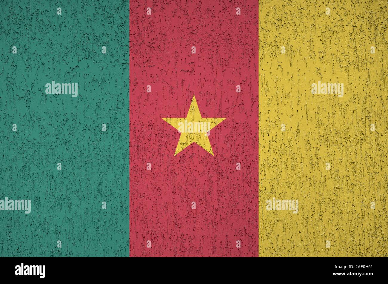 Cameroon flag depicted in bright paint colors on old relief plastering ...