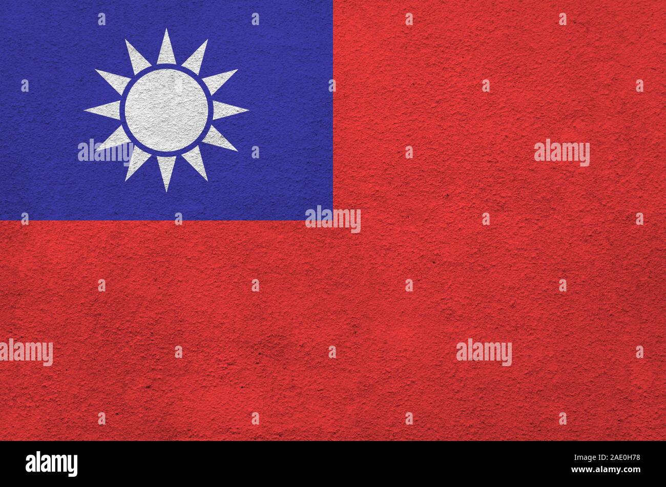 Taiwan flag depicted in bright paint colors on old relief plastering ...