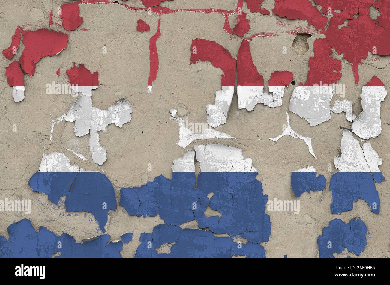 Netherlands flag depicted in paint colors on old obsolete messy ...