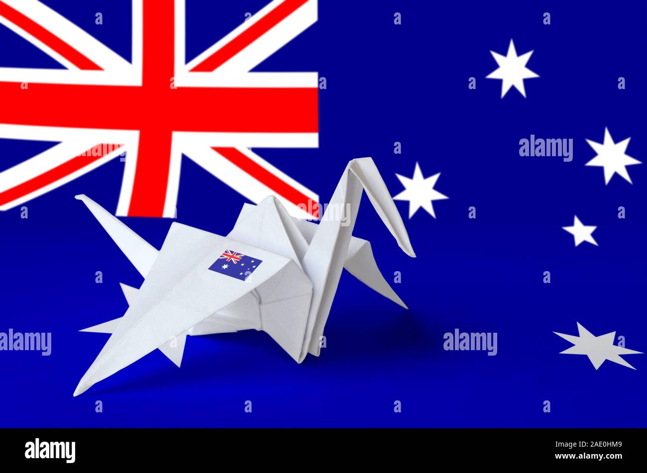Australia flag depicted on paper origami crane wing. Oriental handmade ...
