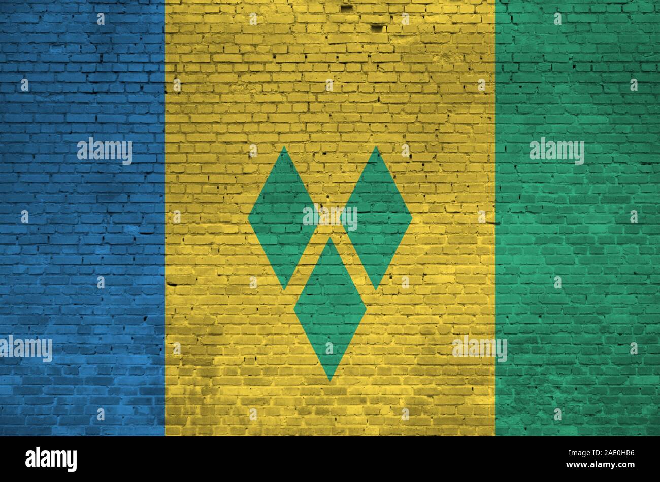 Saint Vincent and the Grenadines flag depicted in paint colors on old ...
