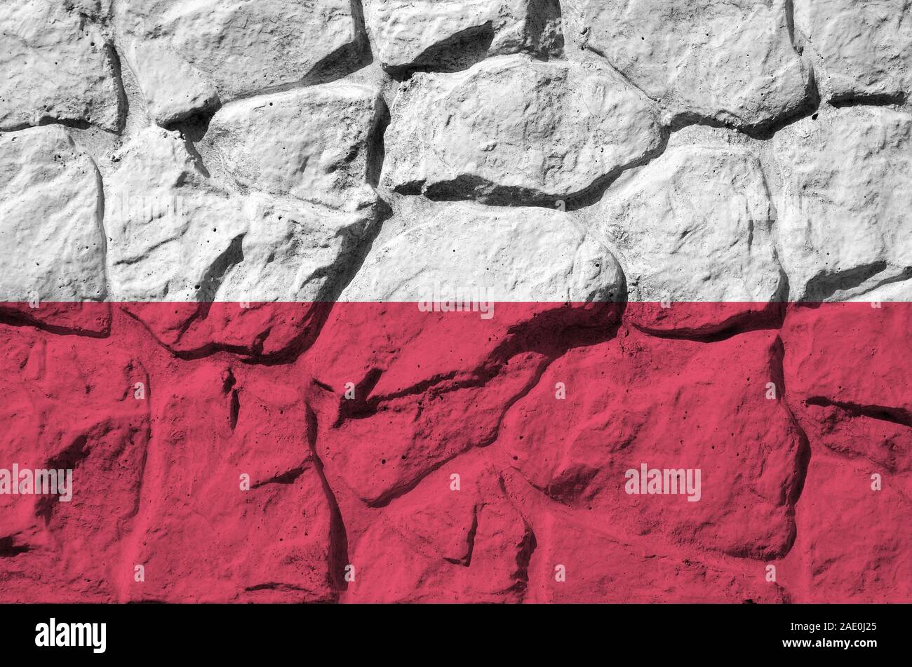 Poland flag depicted in paint colors on old stone wall close up ...
