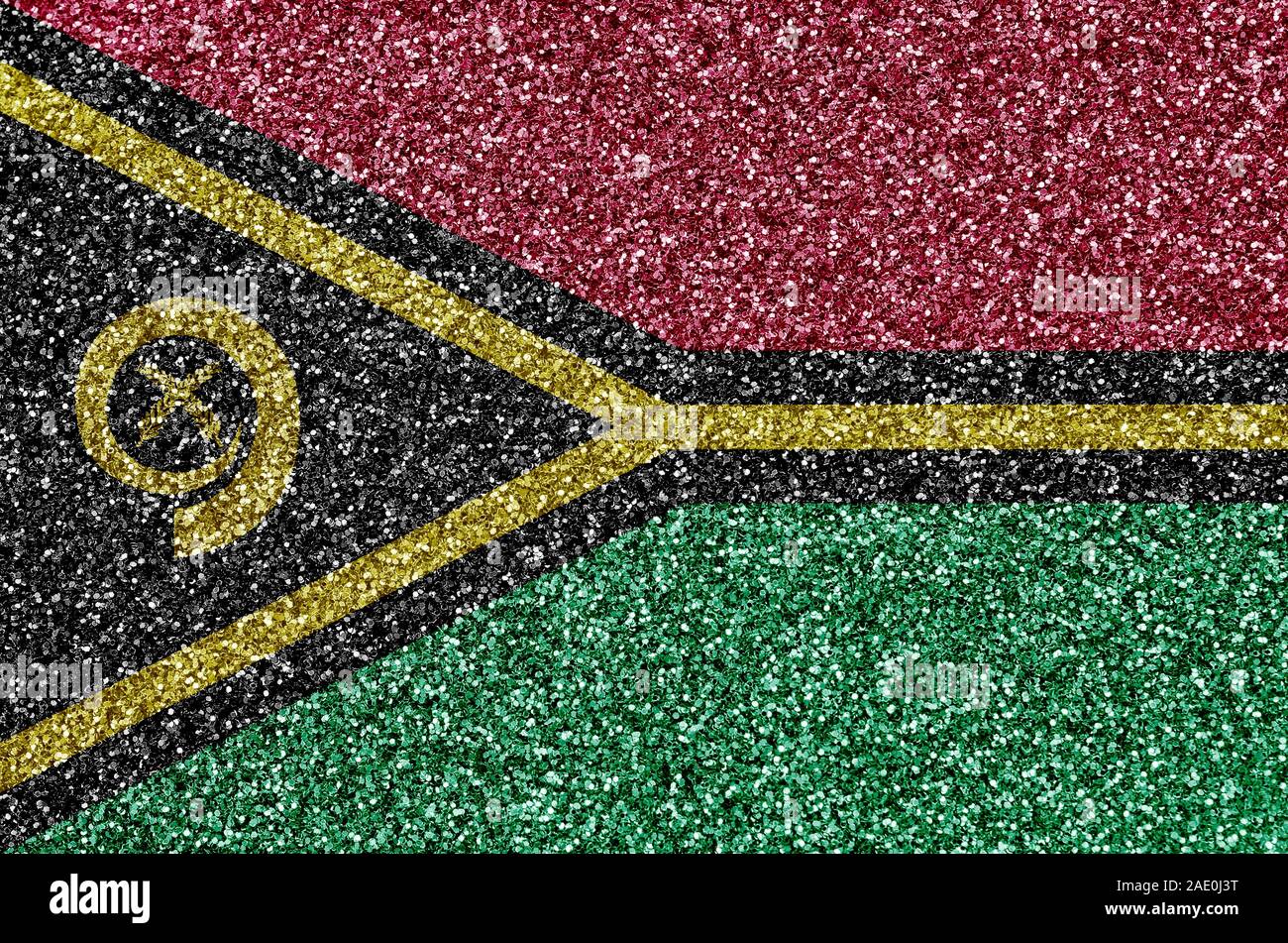 Vanuatu flag depicted on many small shiny sequins. Colorful festival ...