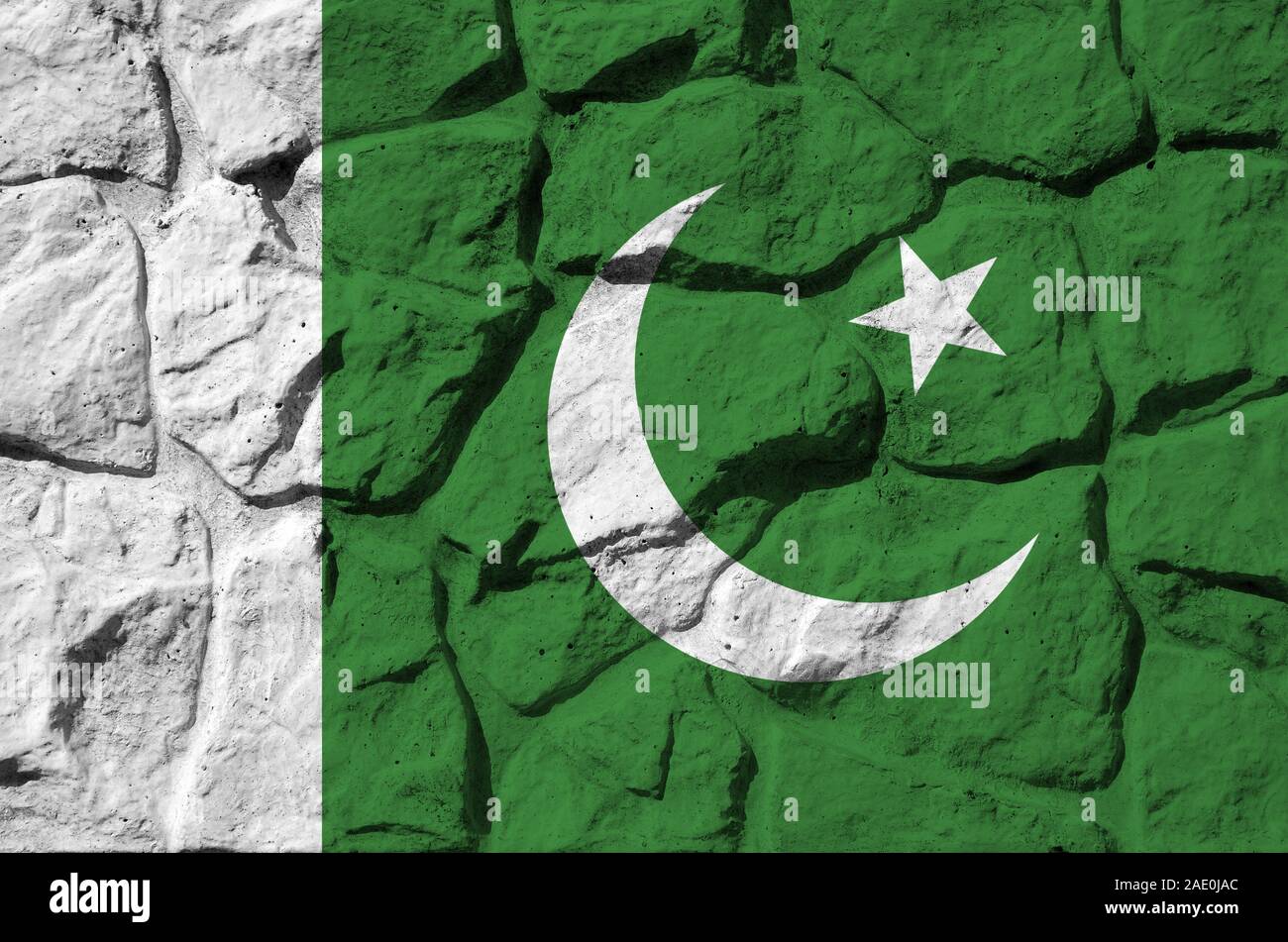 Pakistan flag depicted in paint colors on old stone wall close up ...
