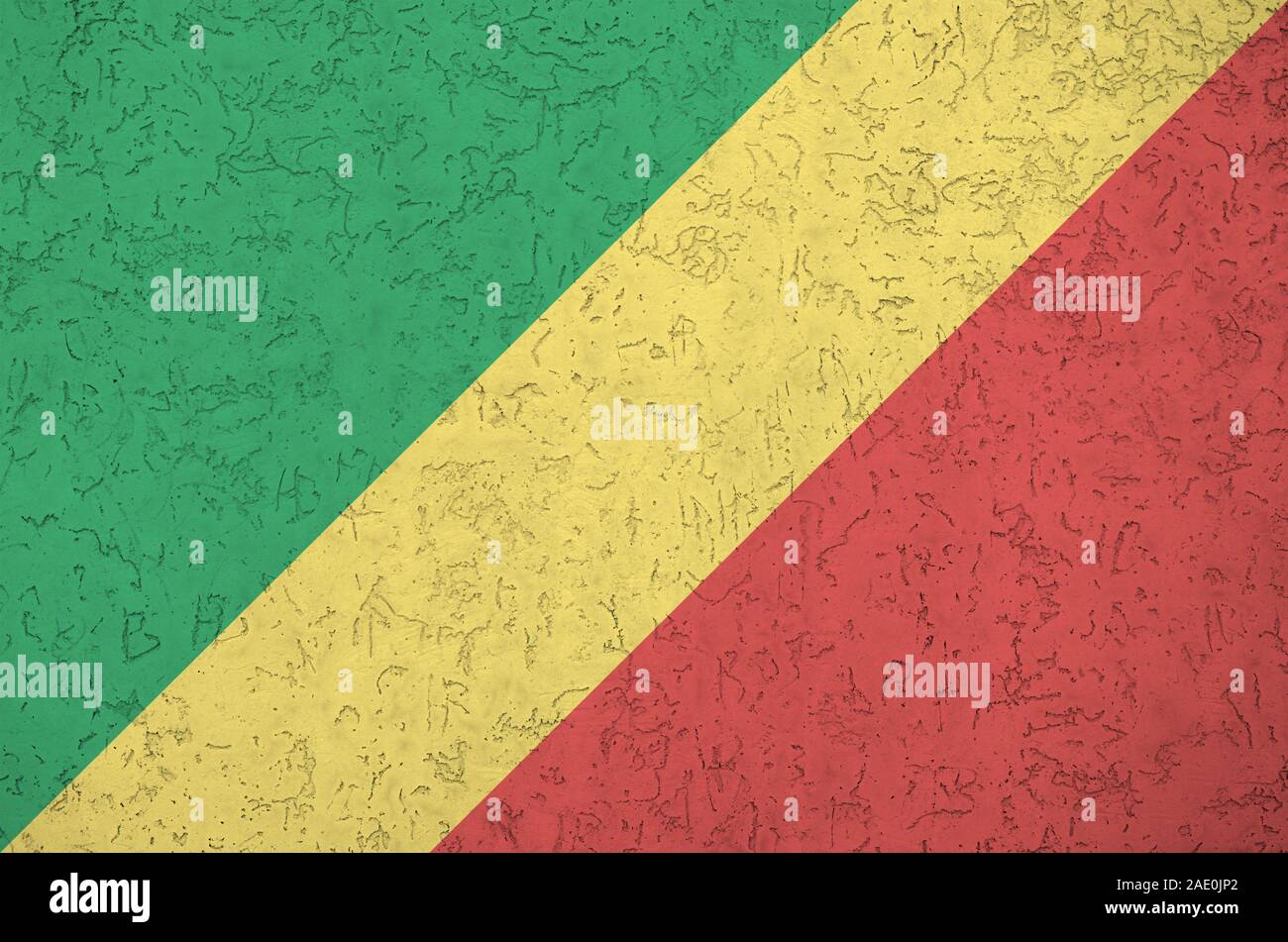 Congo flag depicted in bright paint colors on old relief plastering ...