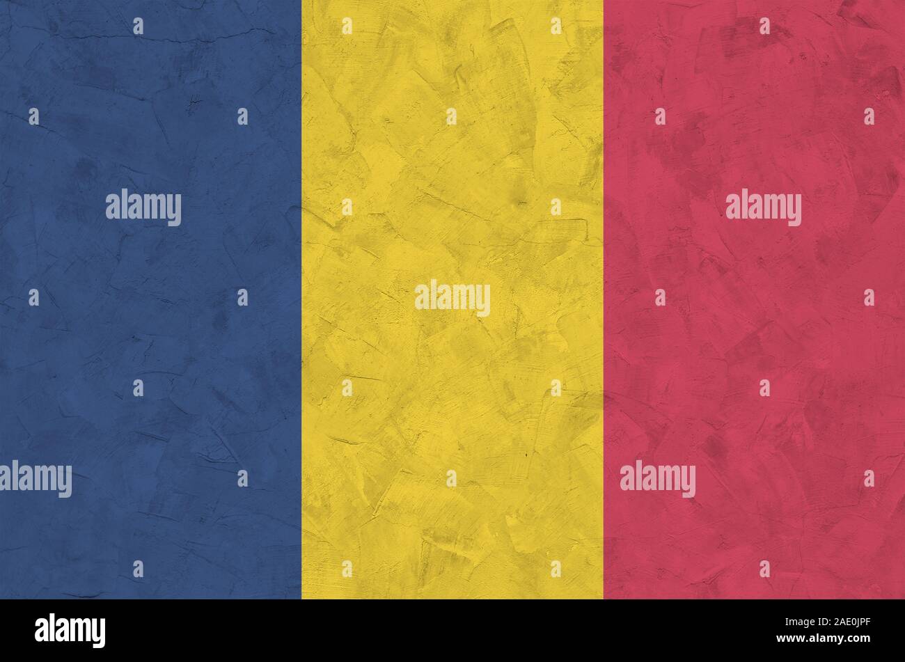 Chad flag depicted in bright paint colors on old relief plastering wall ...