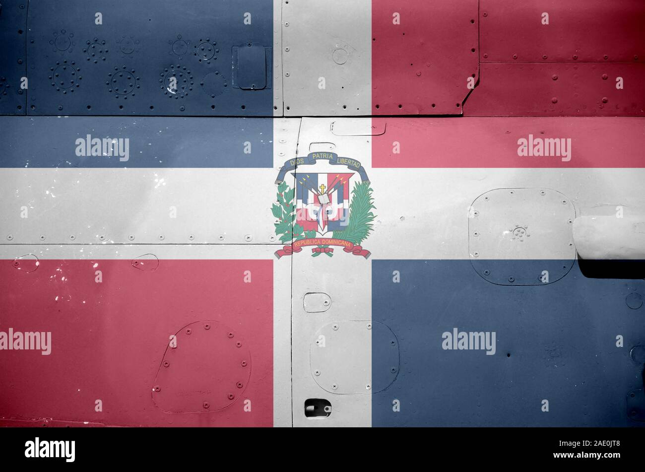 Dominican Republic flag depicted on side part of military armored ...