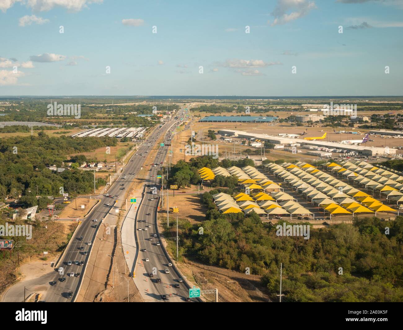 AUSTIN, TEXAS: SEPTEMBER 2019: View of Parking Lot Businesses next to ...