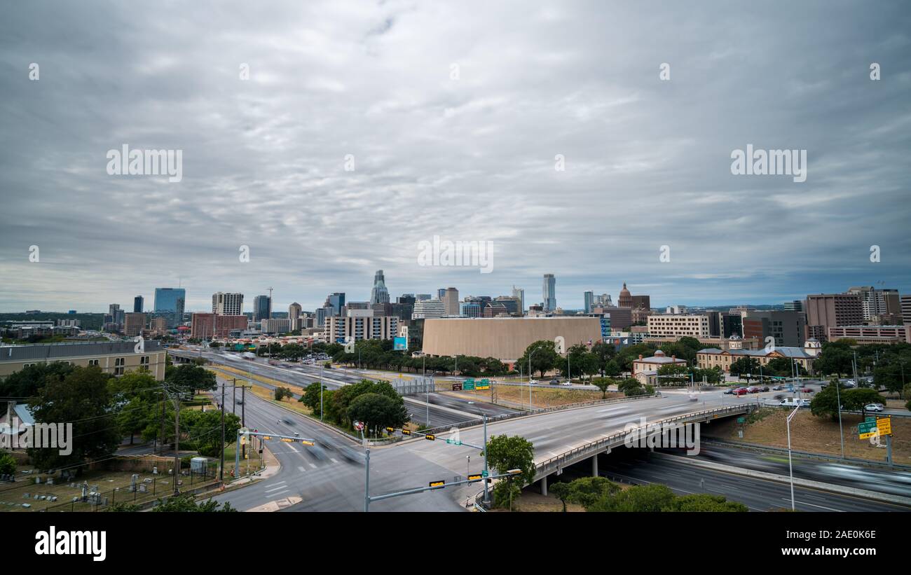 Aerial View of Downtown Austin With Storm Passing By Stock Photo - Alamy