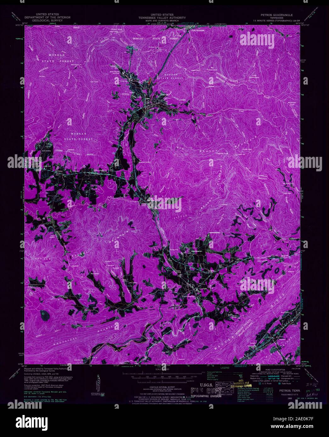USGS TOPO Map Tennessee TN Petros 155451 1952 24000 Inverted ...