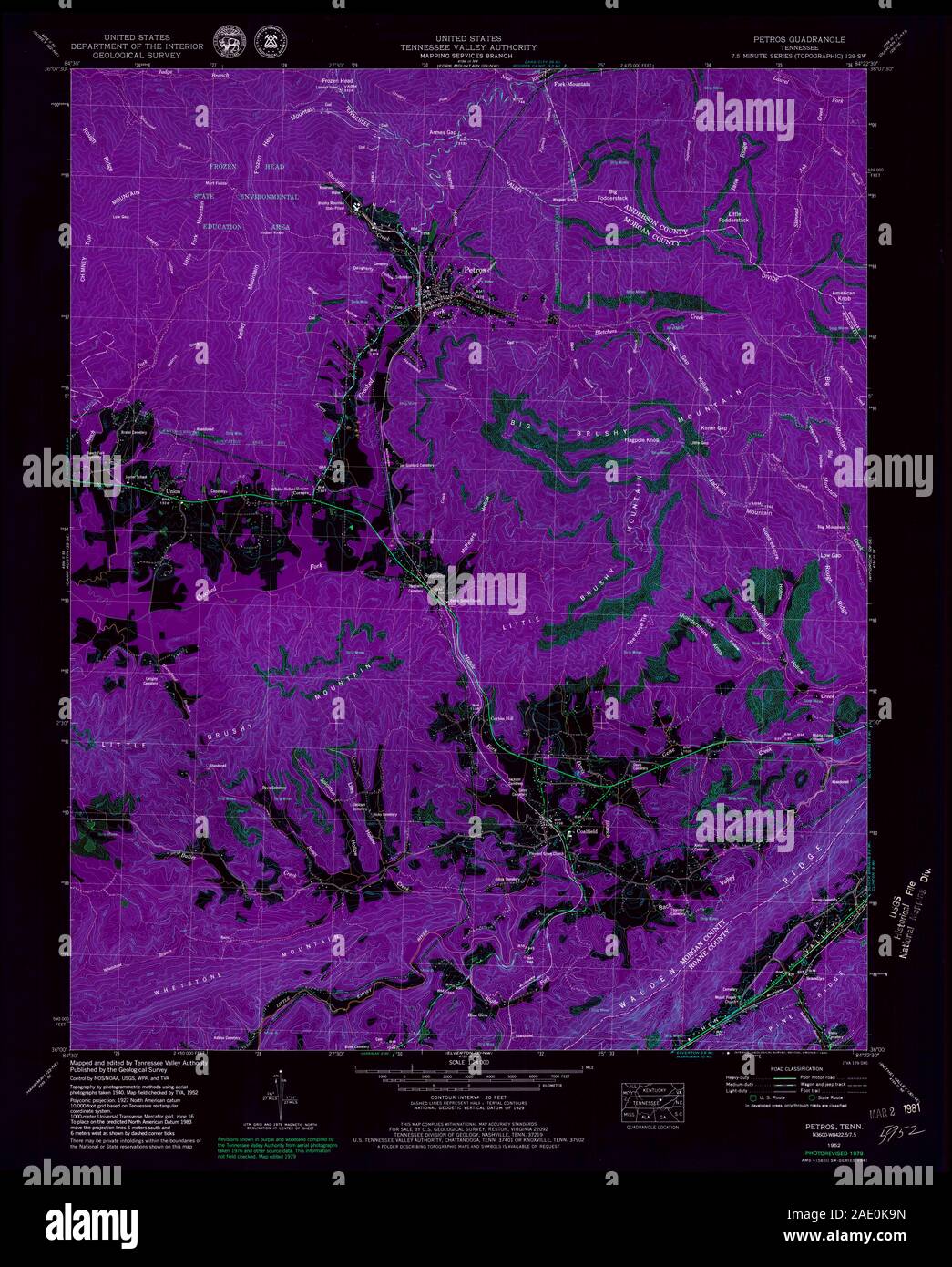 USGS TOPO Map Tennessee TN Petros 155454 1952 24000 Inverted ...
