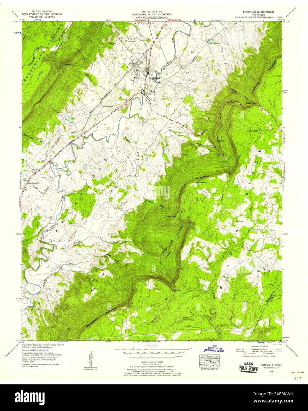 USGS TOPO Map Tennessee TN Pikeville 155472 1956 24000 Restoration ...