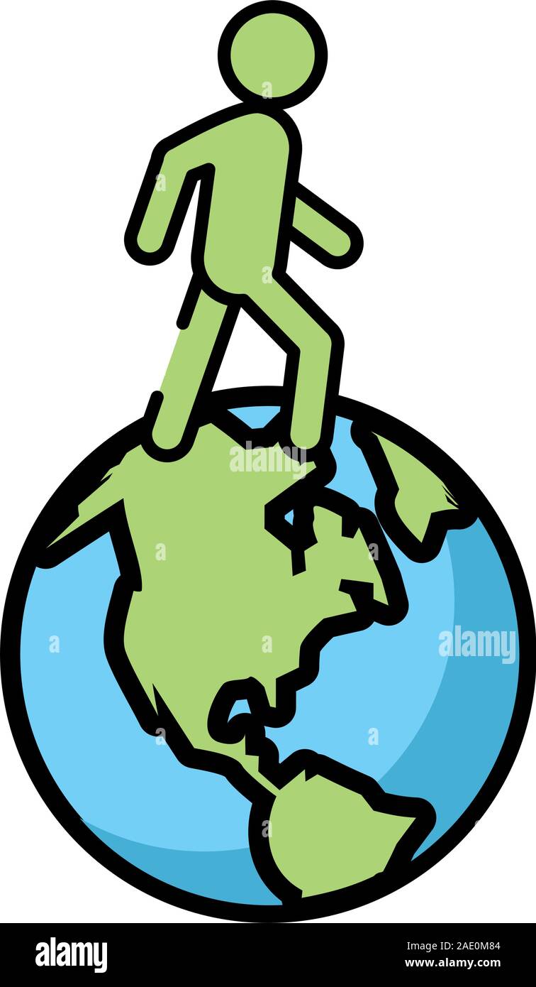 pedestrian silhouette walking with planet earth Stock Vector Image ...