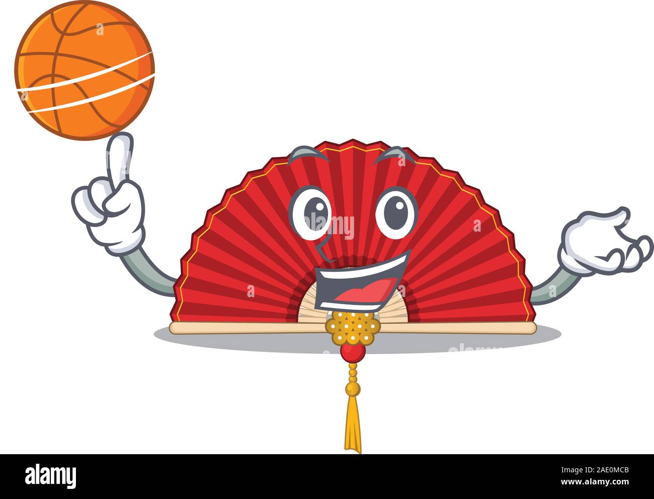 Mascot of chinese folding fan cartoon character style with basketball ...