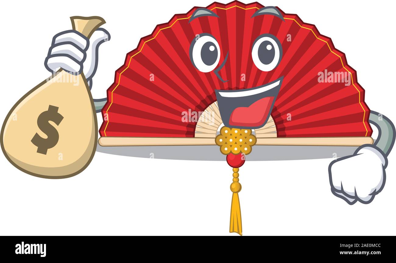 Cute chinese folding fan cartoon character smiley with money bag Stock ...